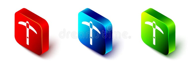Isometric Pickaxe Icon Isolated on White Background. Red, Blue and ...