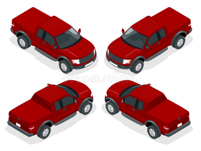 Isometric Pickup Truck Vector Illustration Stock Vector - Illustration ...