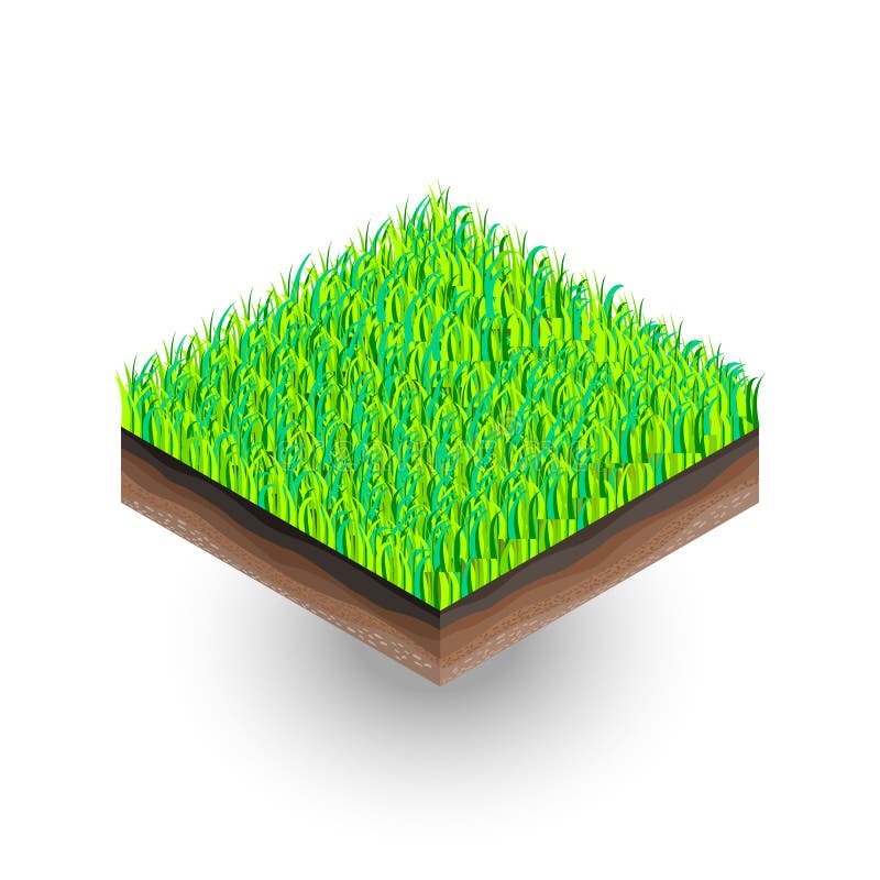 The Isometric Piece of Soil with the Grass Stock Vector - Illustration ...