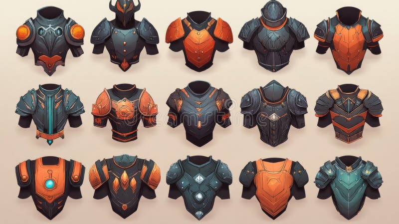 Isometric Pixel Art Armor Set with Orange and Black Medieval Knight ...