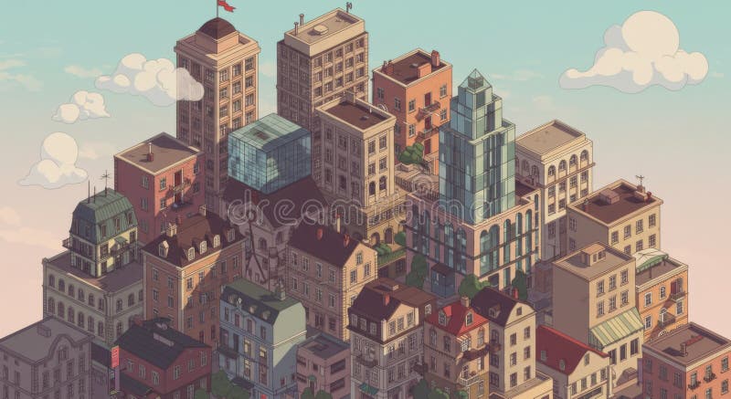 Isometric Pixel Art Cityscape Illustration Stock Illustration ...