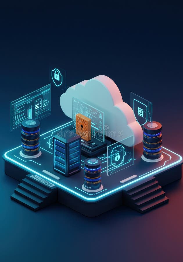 Isometric Pixel Art Cloud Computing Network Stock Illustration - Illustration of hardware ...
