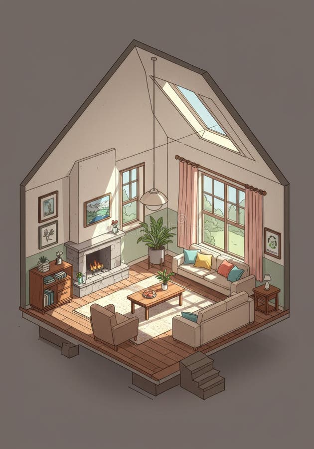 Isometric Pixel Art Cozy Living Room Interior Design Stock Illustration ...