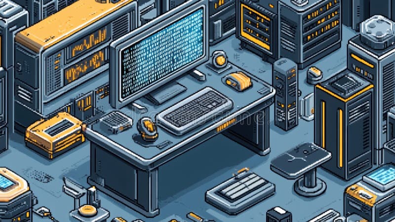 Futuristic Pixel Art Workstation Stock Illustration - Illustration of ...