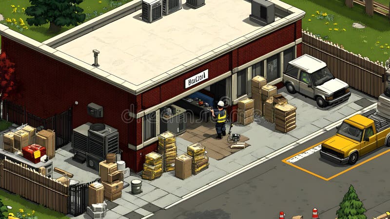 Isometric Pixel Art Depicts Warehouse with Boxes Truck and a Worker in ...