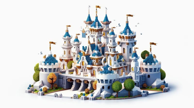 Isometric Pixel Art of Fantasy Castle Stock Illustration - Illustration ...