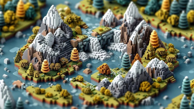 Isometric Pixel Art of Fantasy Landscape Stock Illustration ...