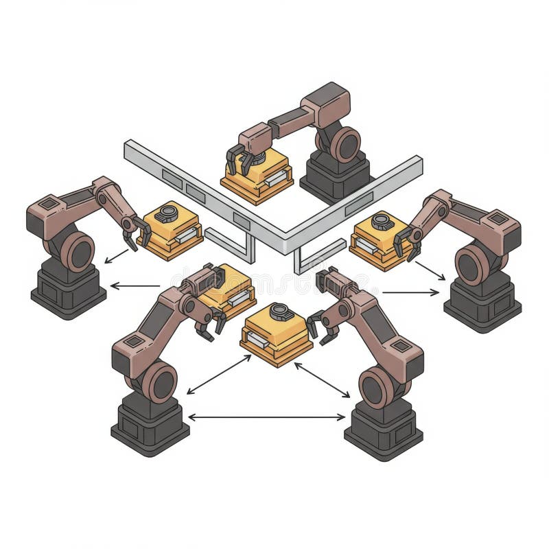 Isometric Pixel Art Illustration of Robotic Assembly Line Stock ...