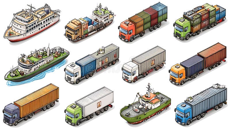 Isometric Pixel Art Illustration of Various Cargo Transportation ...