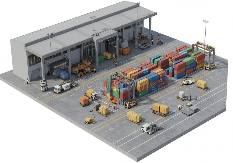 Isometric Pixel Art of Multicolored Cargo Container Stacks with Trucks ...