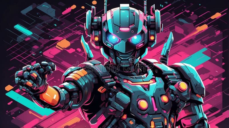 Isometric Pixel Art Robot with Glowing Controller and Retro UI Stock ...