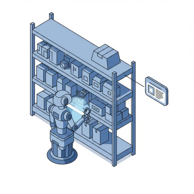 Isometric Pixel Art Robot Managing Warehouse Inventory Stock ...