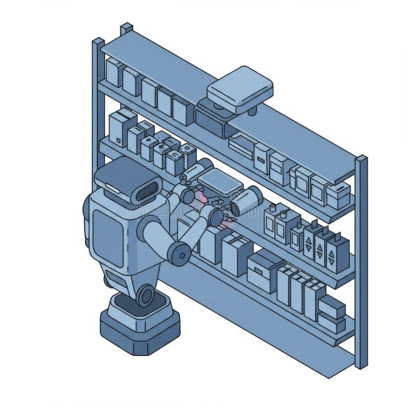 Isometric Pixel Art Robot Stocking Shelves in a Warehouse Stock ...
