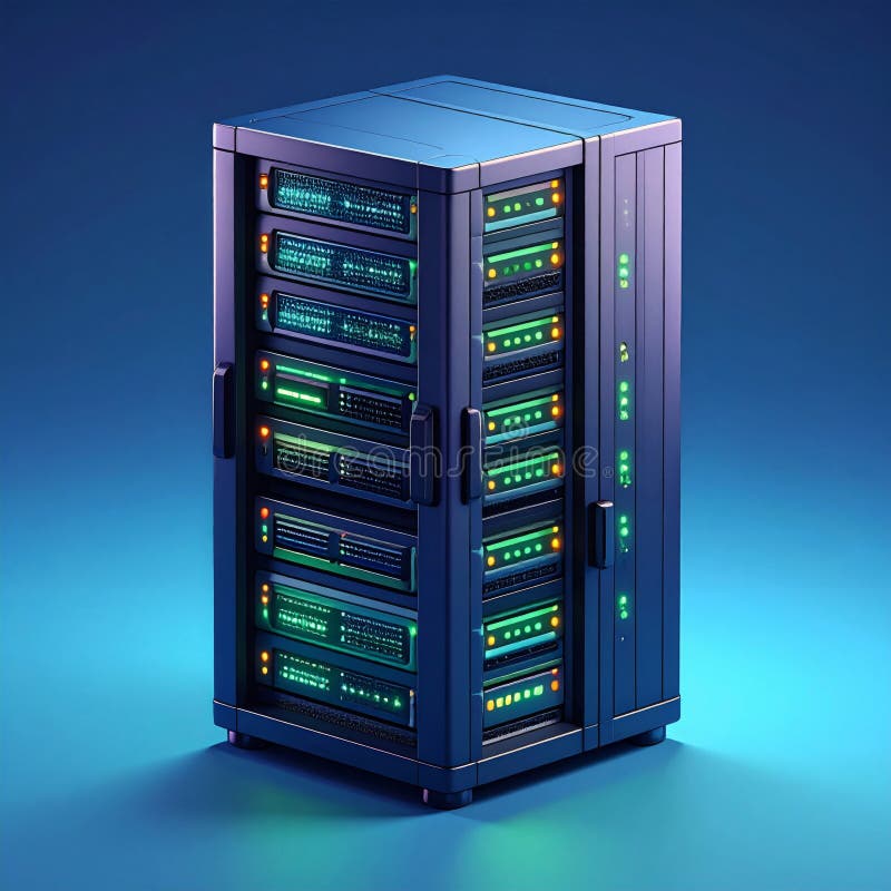 Isometric Pixel Art Server Rack on Blue Background Stock Illustration ...