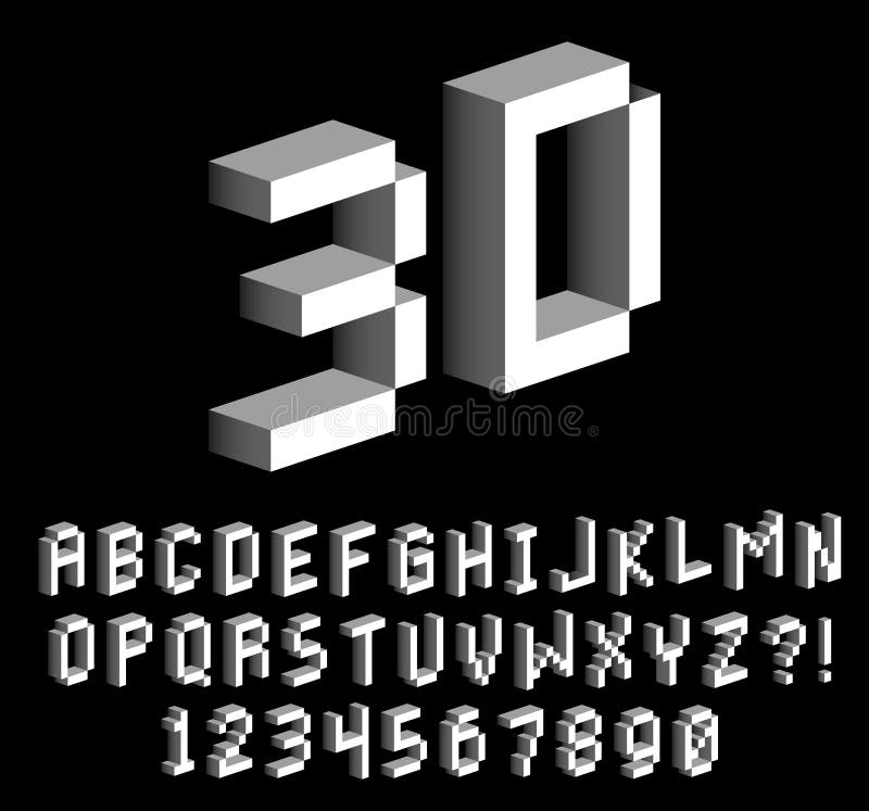 Pixel 3D Font Alphabet and Numbers Isolated Stock Illustration ...
