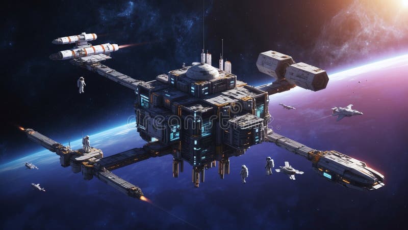 Isometric Pixel Space Station with Astronauts and Spaceships Stock ...