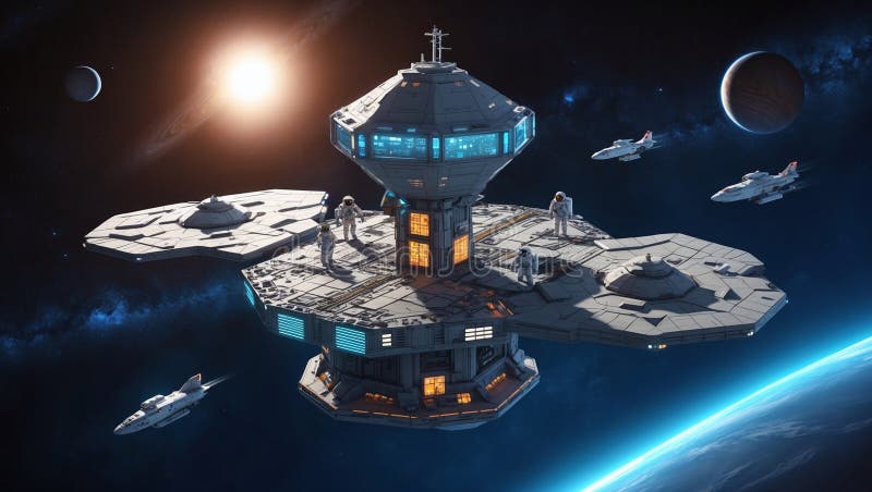 Isometric Pixel Space Station with Astronauts and Spaceships Stock ...