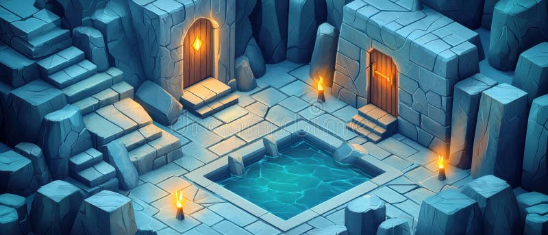 Isometric Pixelated Dungeon with Minimalist Design and Dark Tones ...