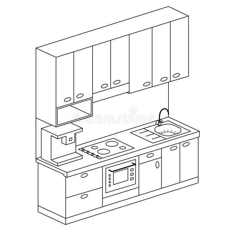 Isometric Plan Kitchen Set Design Vector Illustration Stock Vector ...