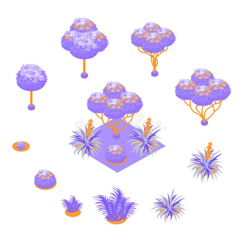 Collection of Isometric Plants from Trees and Bushes Stock Vector ...