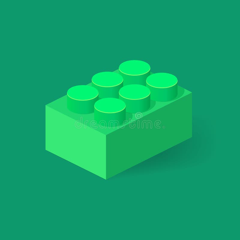 Isometric Plastic Building Block with Shadow. Vector Green Brick. Stock ...