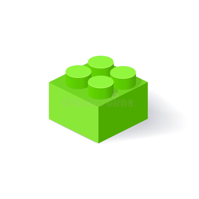 Isometric Plastic Building Block with Shadow. Vector Green Brick. Stock ...