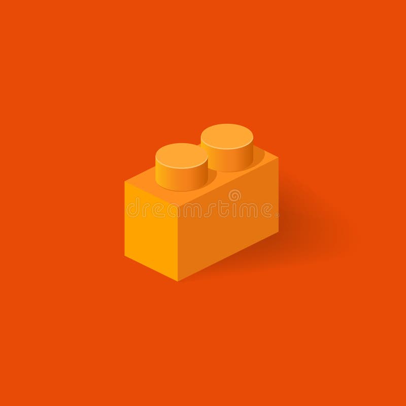 Isometric Plastic Building Block with Shadow. Vector Orange Brick ...