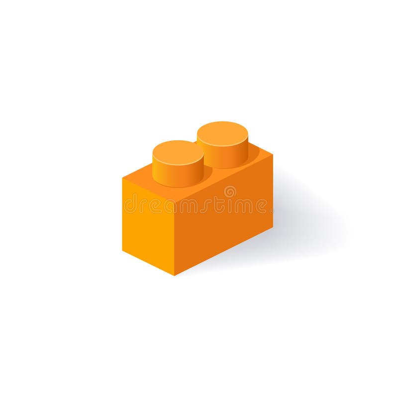Isometric Plastic Building Block with Shadow. Vector Orange Brick ...