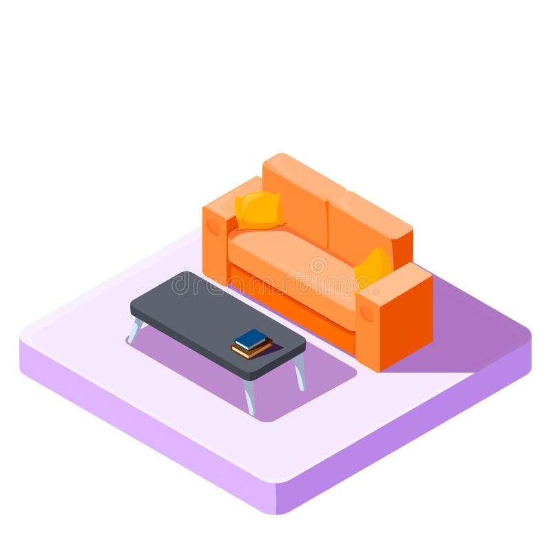 Isometric Platform with Sofa with Pillows and Table Stock Vector ...