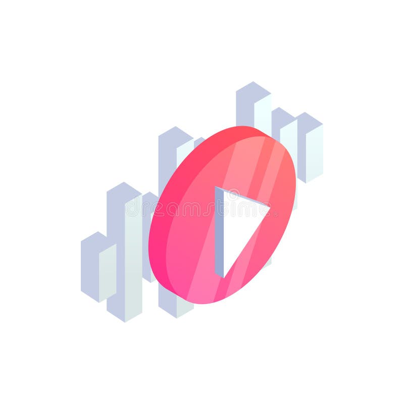 Isometric Play Video Icon. 3D Video Player with Sound Wave Flat Vector ...