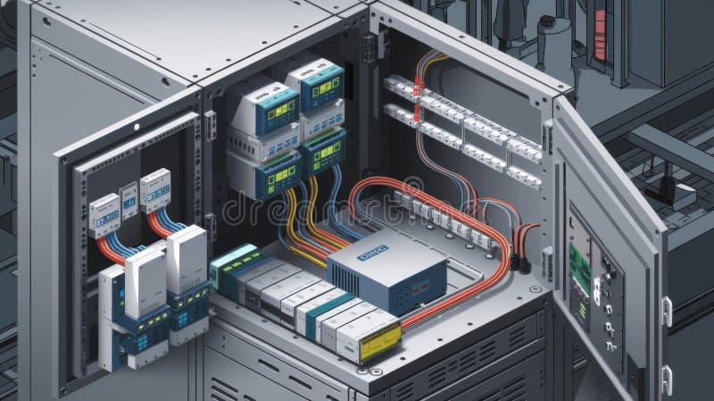 Isometric PLC Automation Cabinet with Modular I O Units, DIN-Rail ...