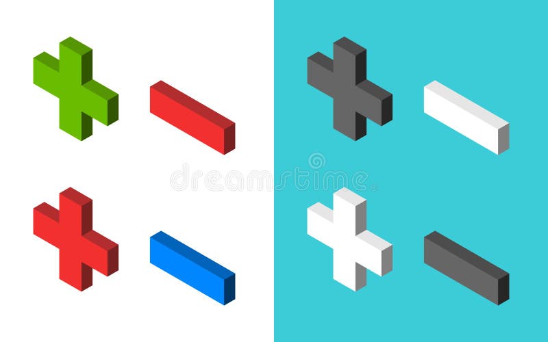 Isometric plus, minus set stock vector. Illustration of shape - 140870035