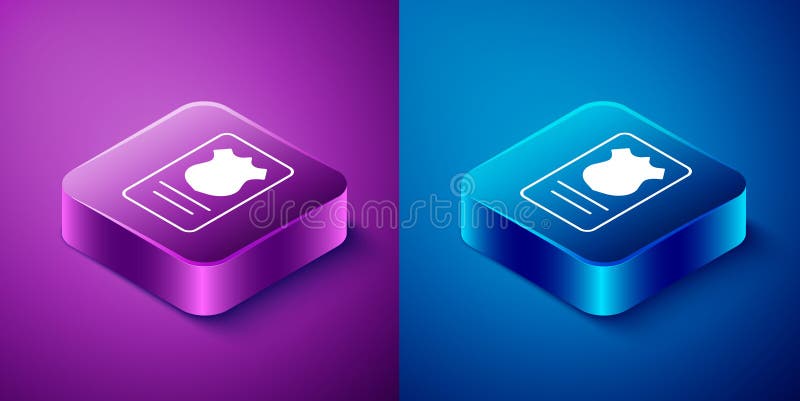 Isometric Police Badge with Id Case Icon Isolated on Blue and Purple ...