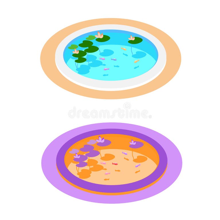 Collection of Isometric Pond with Fish and Water Lilies Stock Vector ...