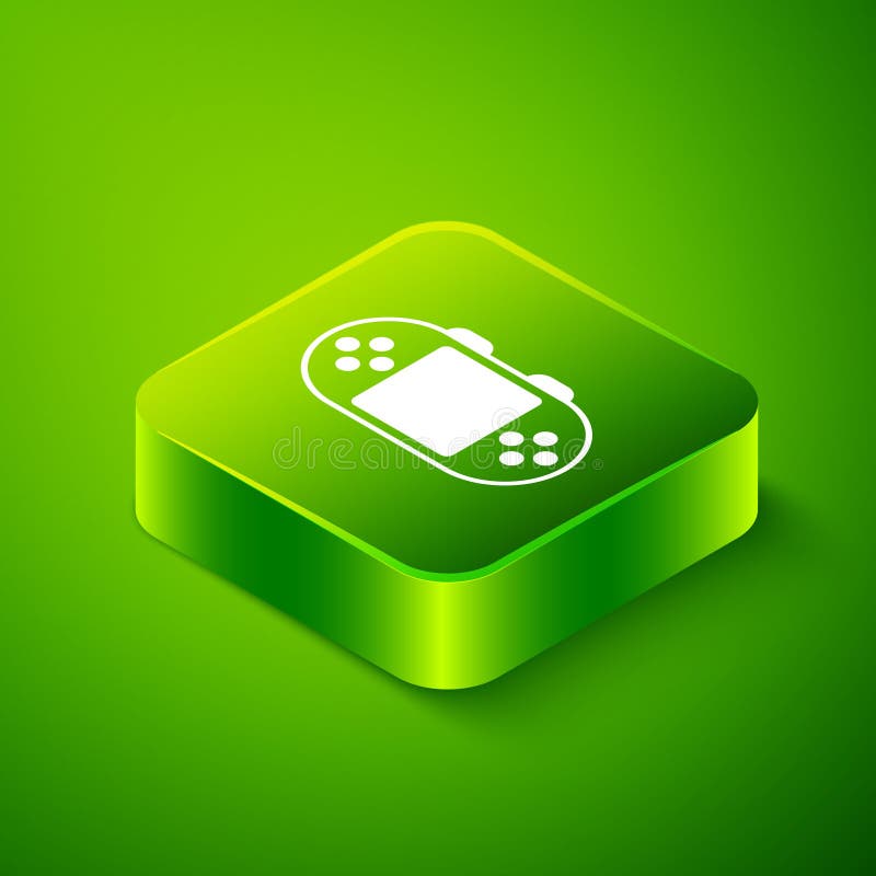 Isometric Portable Video Game Console Icon Isolated on Green Background ...