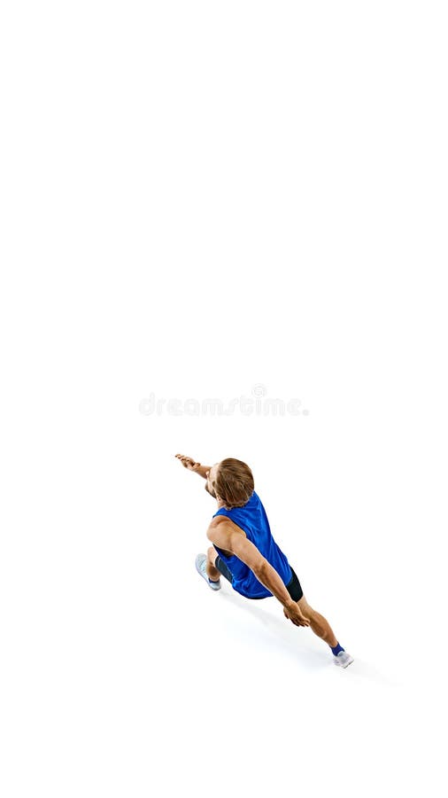Isometric Poster. Young Man, Runner, Athlete in Motion, Pushing His ...