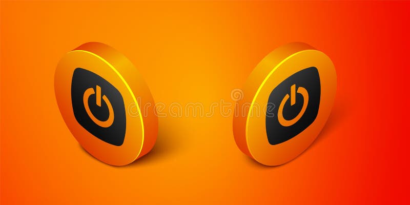 Isometric Power Button Icon Isolated on Orange Background. Start Sign ...