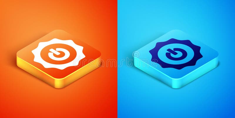 Isometric Power Button Icon Isolated on Orange and Blue Background ...