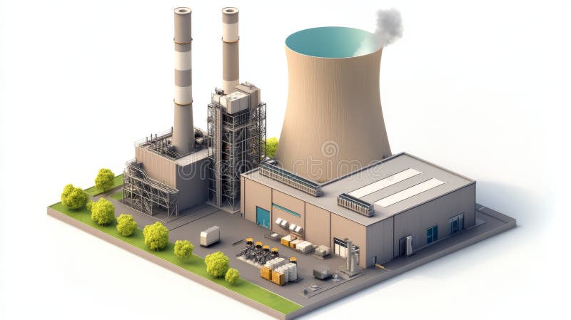 Isometric Power Plant Illustration on White Stock Illustration ...