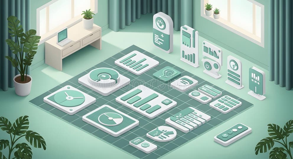 Isometric User Interface Elements on Grid, Interface Design and ...