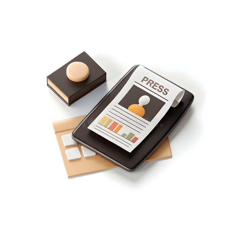 Isometric Press Release Document and Stamp Business Stock Illustration ...