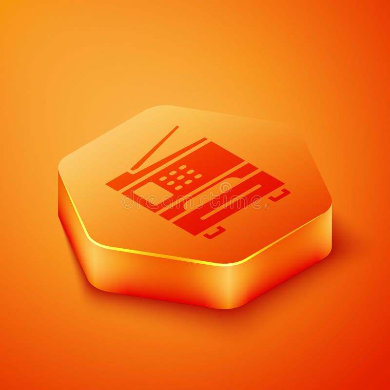 Isometric Printer Icon Isolated on Orange Background. Orange Hexagon ...