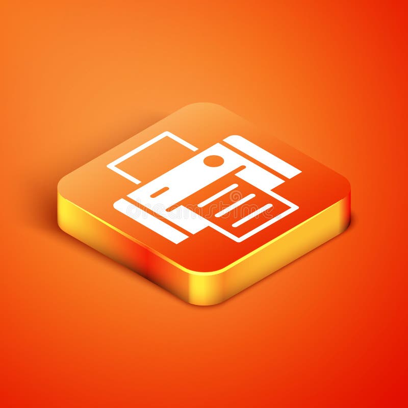 Isometric Printer Icon Isolated on Orange Background. Vector Stock ...