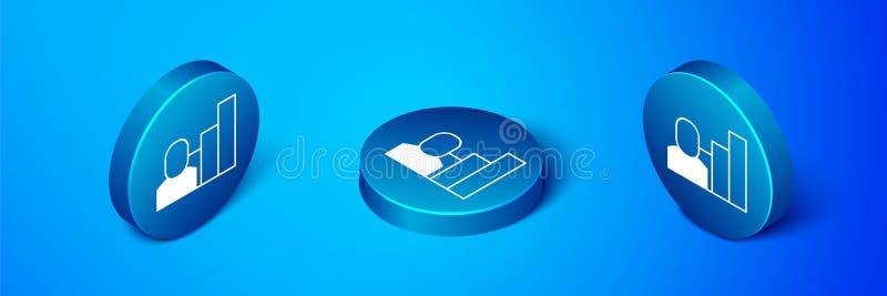 Isometric Productive Human Icon on Blue Background. Idea Work, Success ...