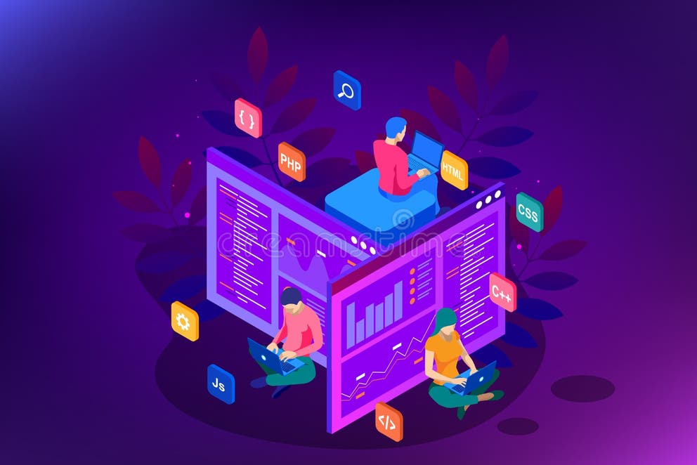 Isometric Programmer Coding New Project. Web Development and Programming Skills for Website ...