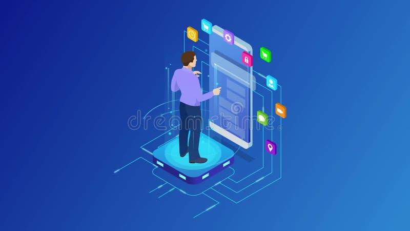 Isometric Programmer Working in a Software Develop Company Office. Developing Programming and ...