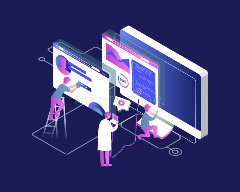 Isometric Programming And Coding Technologies Scientist Programmer Coding A New Project Vector