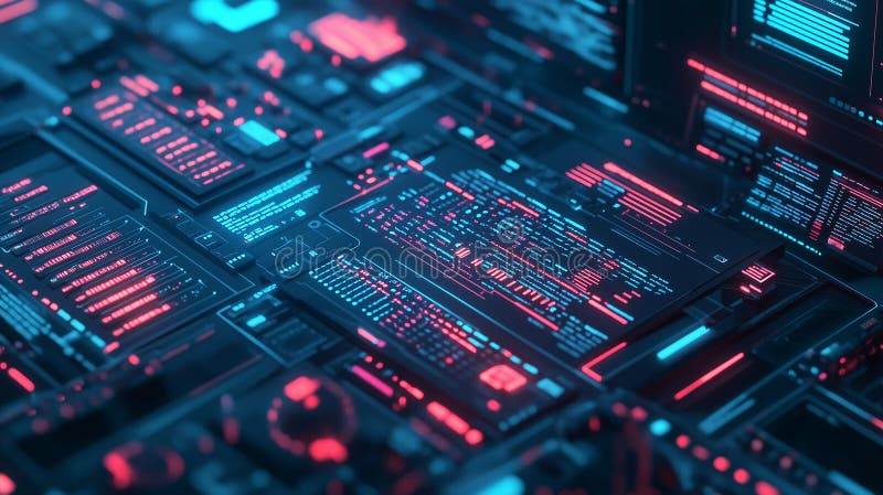 Abstract Digital Interface Neon Glowing Pink Blue Technology Background ...