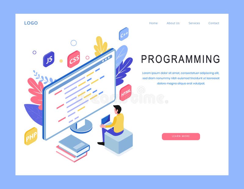 Programming Landing Page Design Pc With Program Code And Icons Java Html Css Html Stock