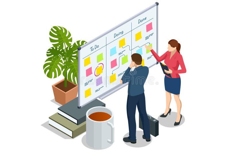 Isometric Project Manager Updating Tasks and Milestones Progress Planning. Digital Calendar ...